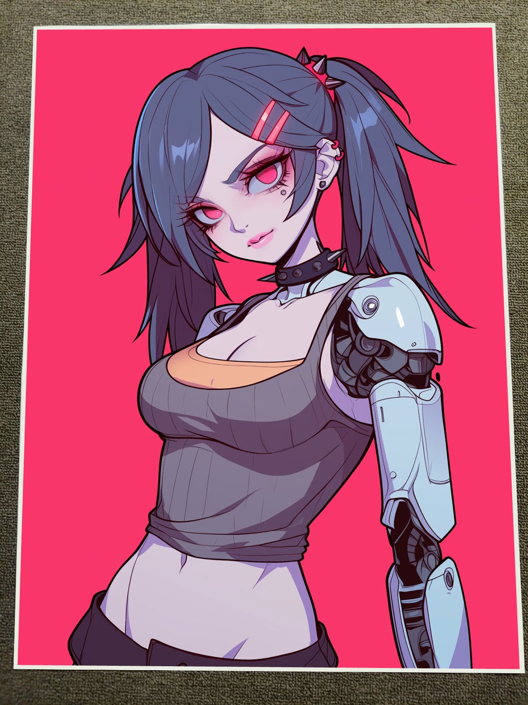 Cyborg Anime Girl Print High-detail Cybernetic Female Illustration ...
