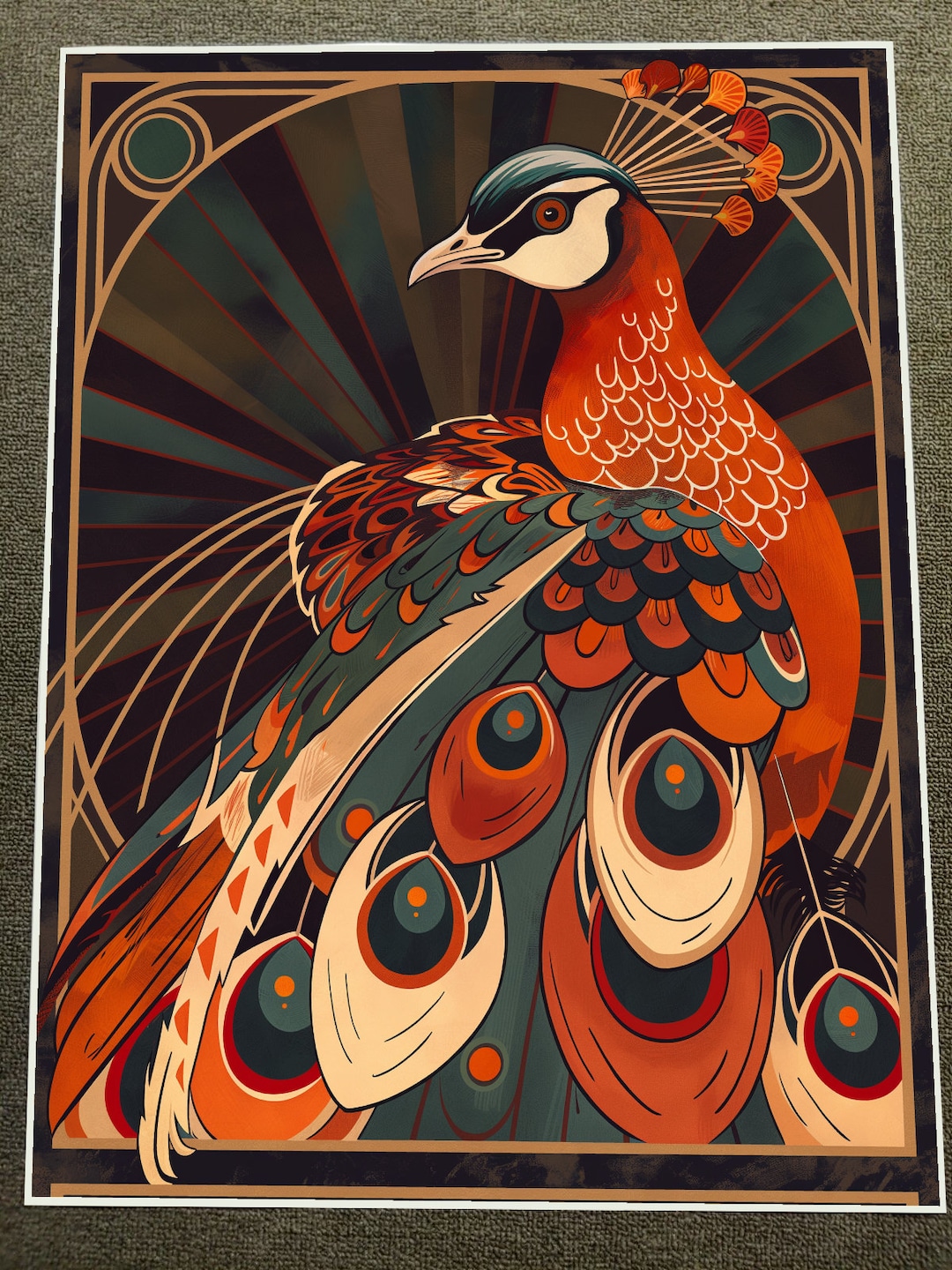 Art Deco Peacock With Bold Colors and Feathers Poster 18x24in - Etsy