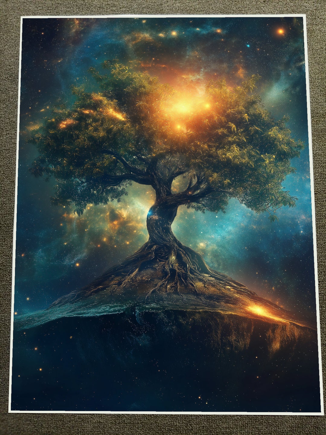 Cosmic Tree With Glowing Roots Against a Starry Galaxy Poster 18x24in ...