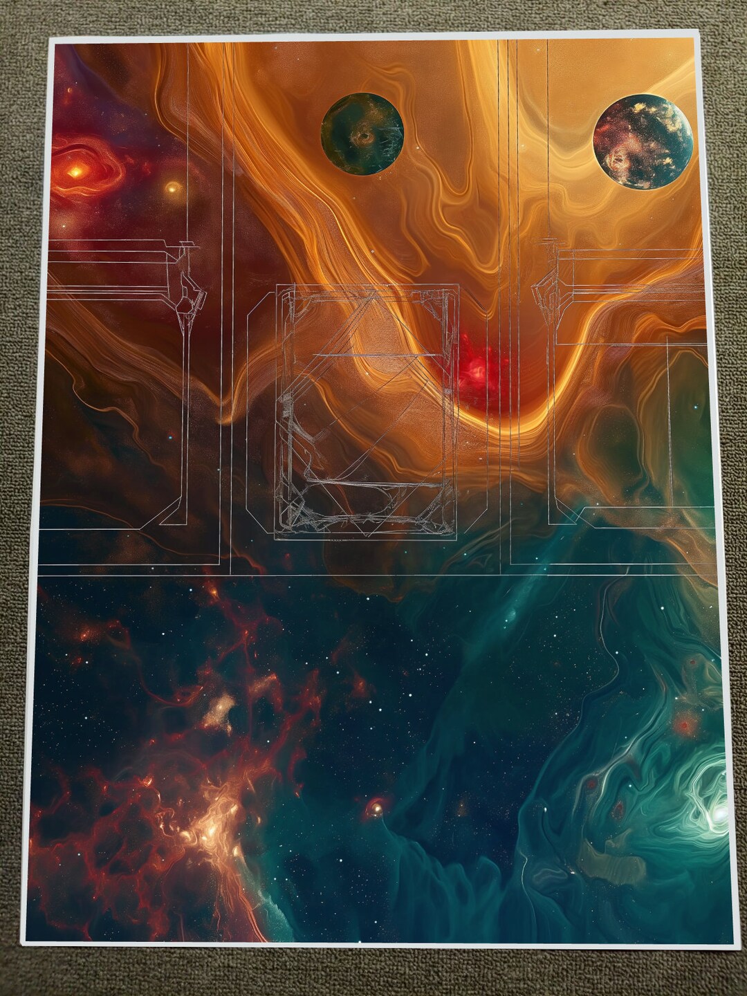 Celestial Chamber: Intricate Space Design With Cosmic Planets Poster ...