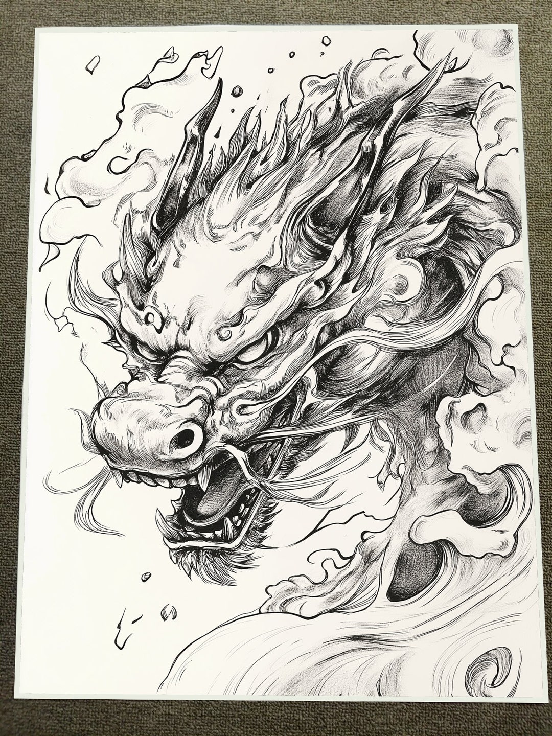 Ferocious Dragon With Smoke and Clouds Poster 18x24in - Etsy