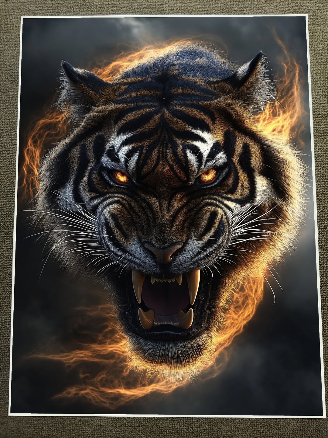 Angry Tiger With Fiery Whiskers and Glowing Eyes Poster 18x24in - Etsy