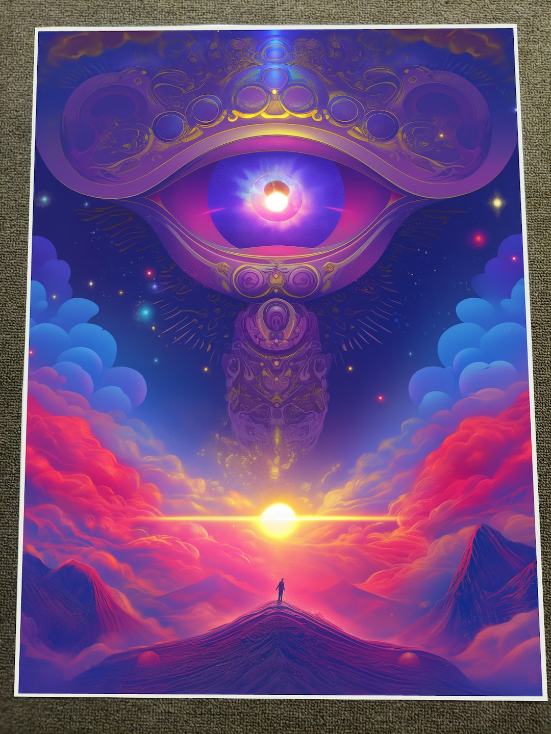Visionary Eye Landscape Art Print Vibrant Cosmic Fantasy Decor 18x24in ...