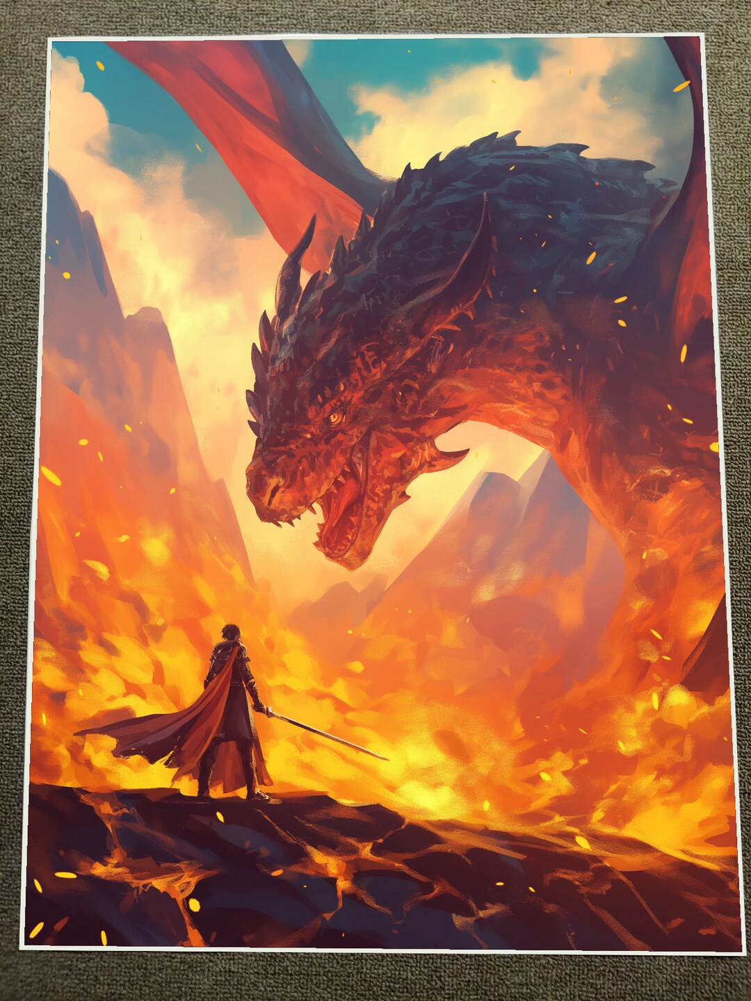 Epic Warrior Vs Dragon Poster 18x24in - Etsy