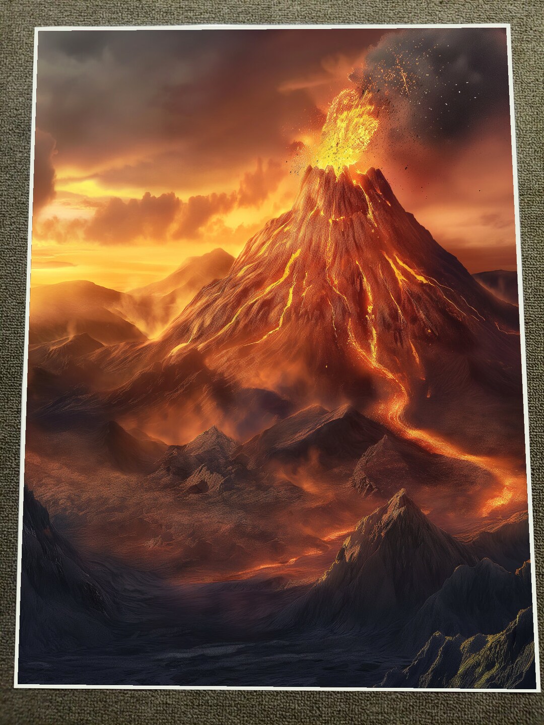 Erupting Volcano at Sunset Poster 18x24in - Etsy