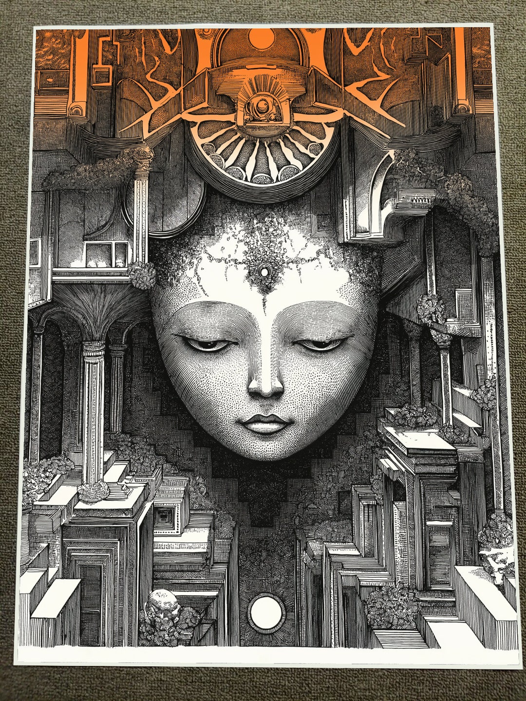 Mystical Floating Face With Symbolic Eye in Temple Poster 18x24in - Etsy