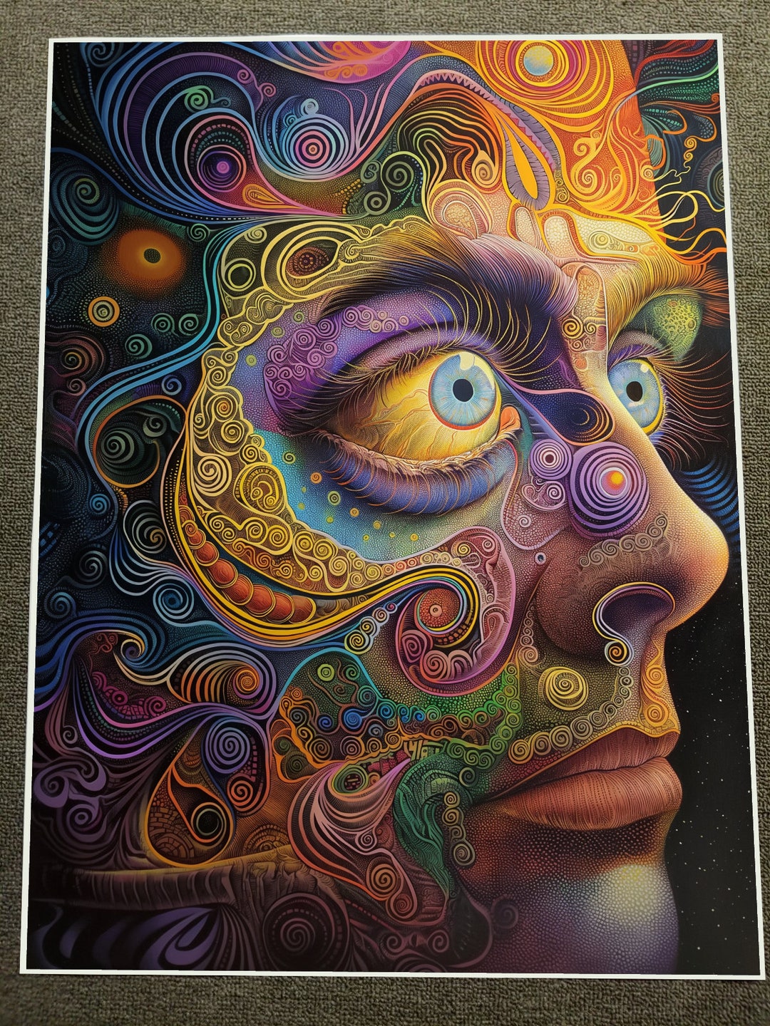 Psychedelic Swirl Face Vibrant Surreal Art Poster 18x24in - Etsy