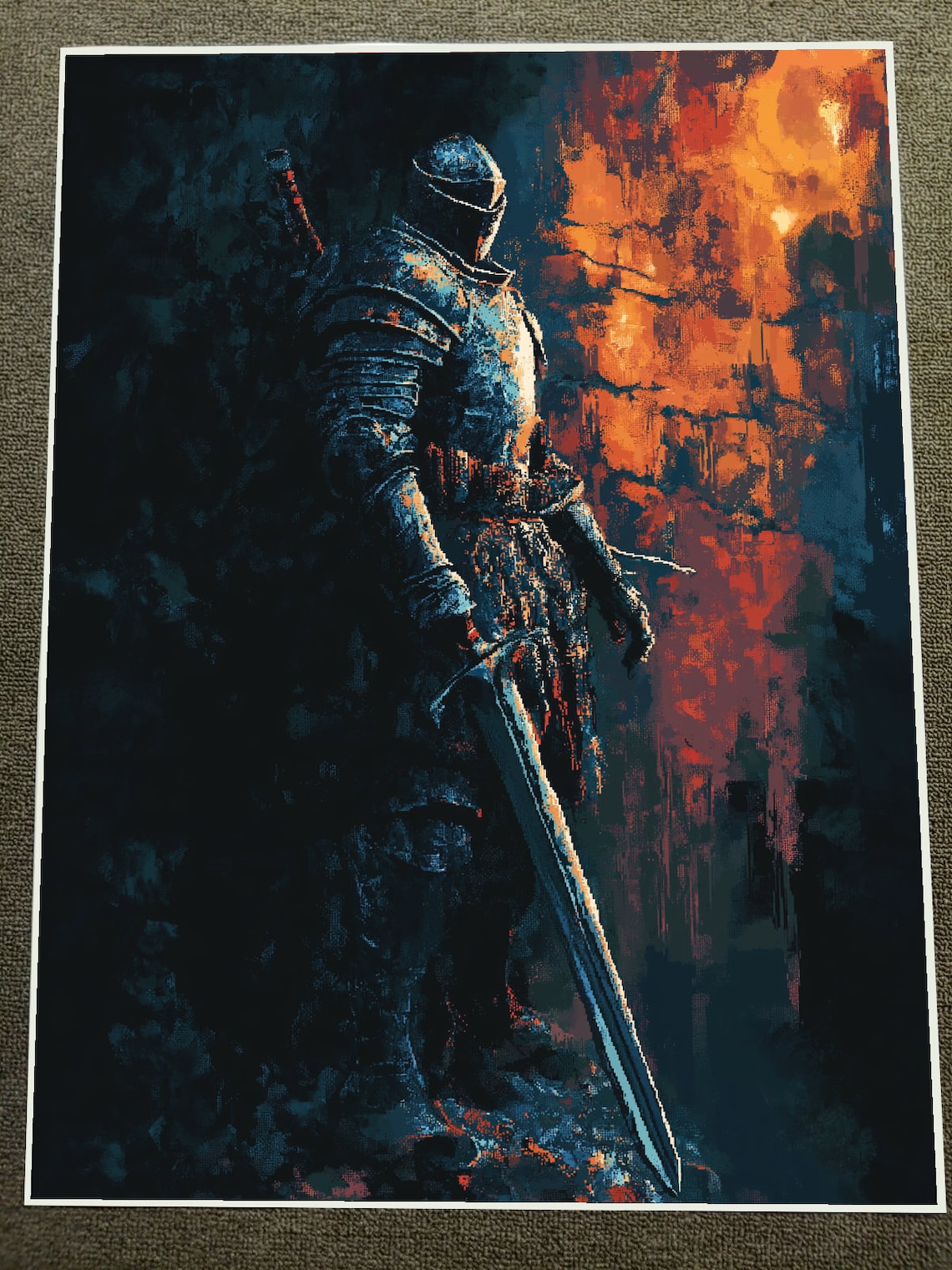 Armored Knight Standing Tall, Fiery Background Poster 18x24in - Etsy