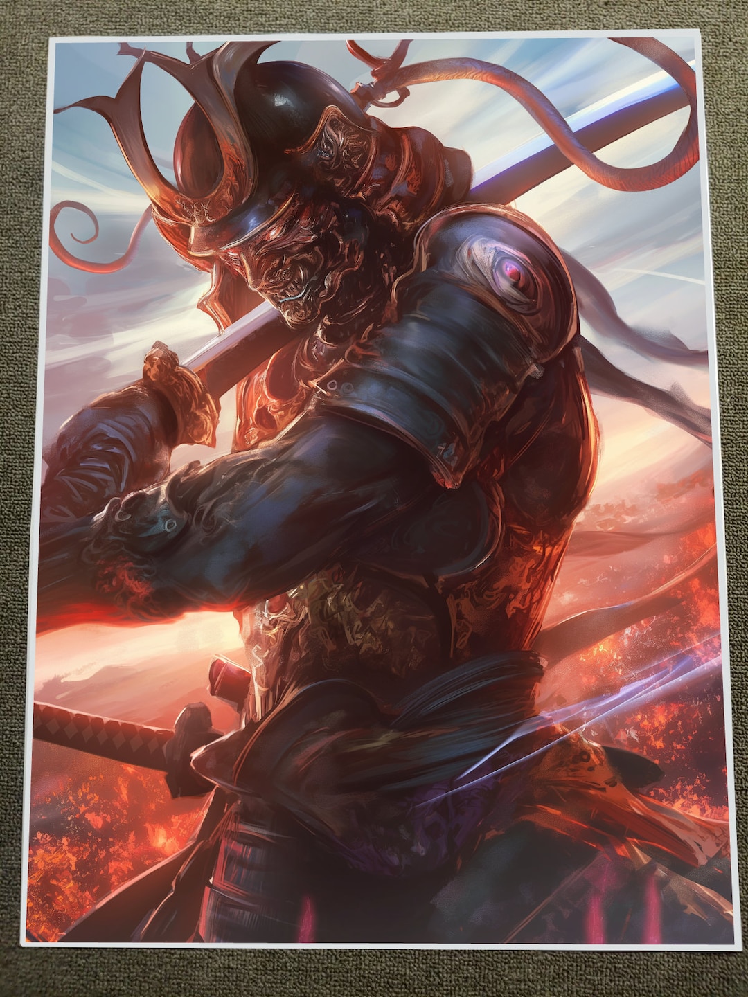 Poster Guerrier samouraï épique en position de combat avec épée katana ...