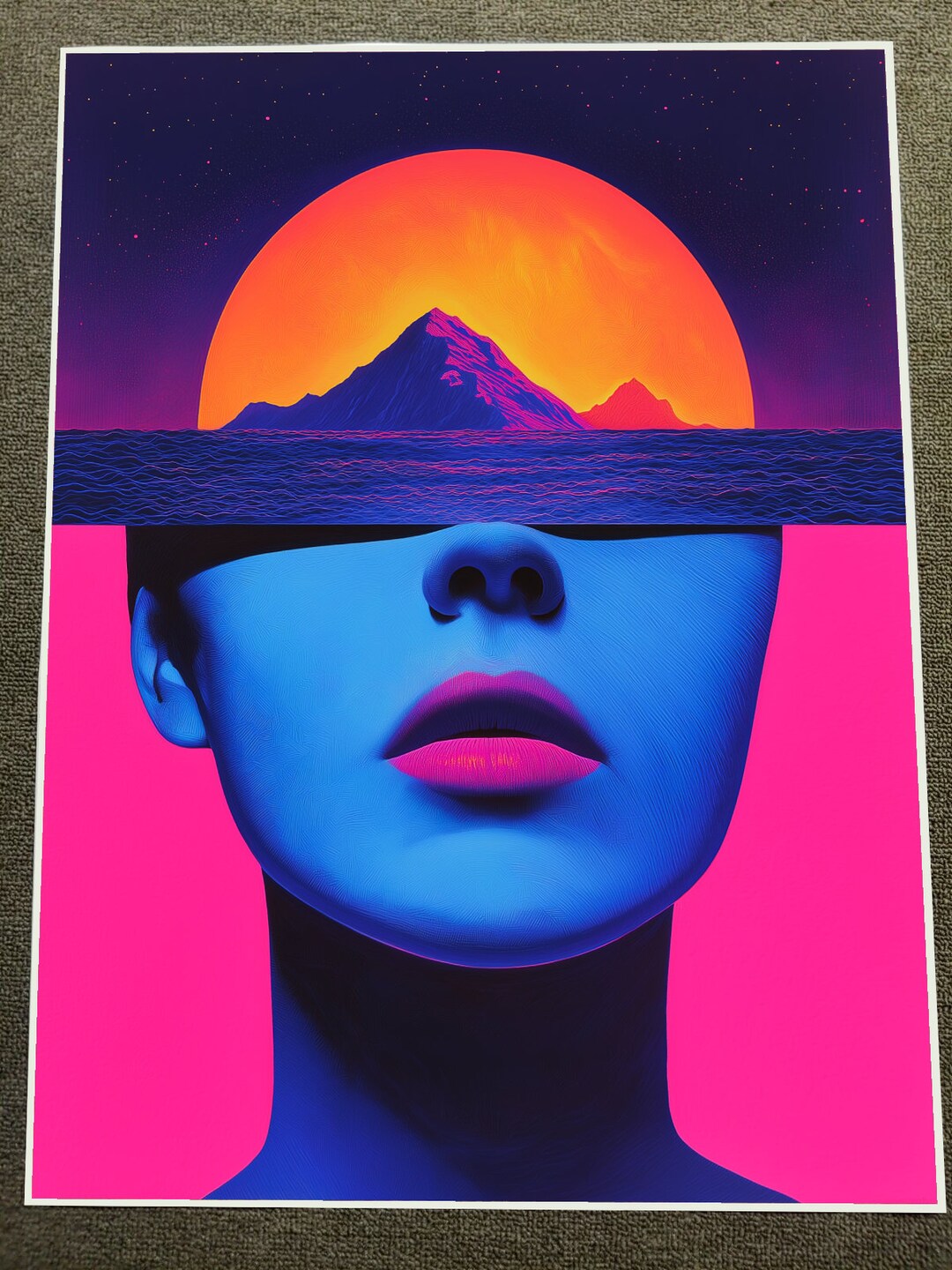 Sunset Reflection on a Floating Head With Neon Landscape Poster 18x24in ...