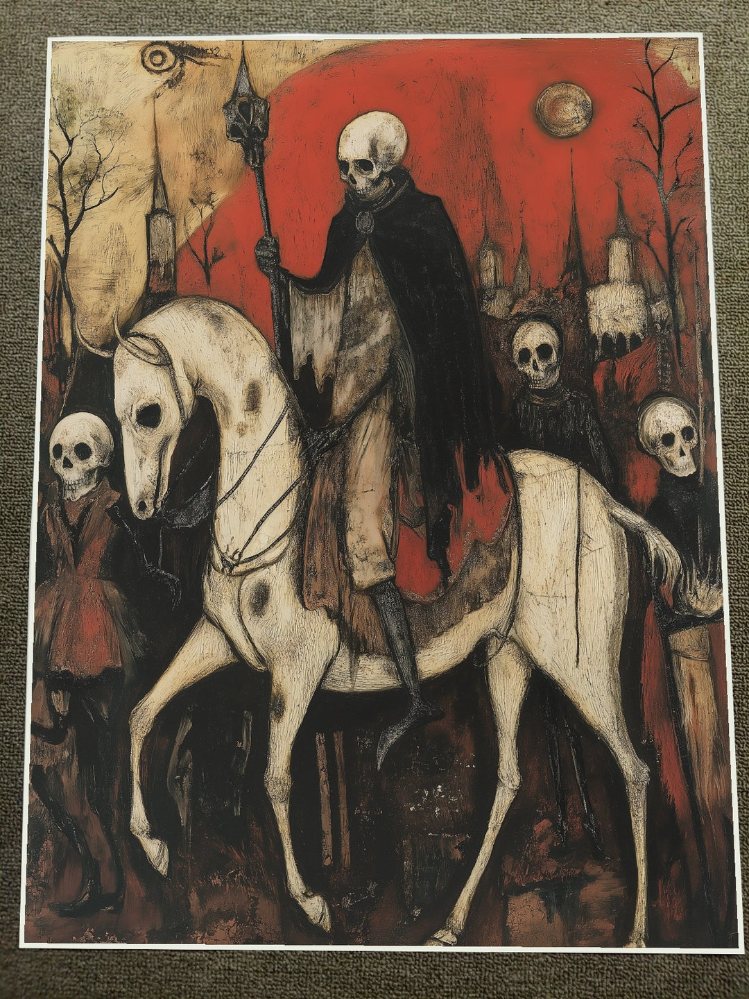 Gothic Skeleton Knight on Horseback With Red Sky Poster 18x24in - Etsy