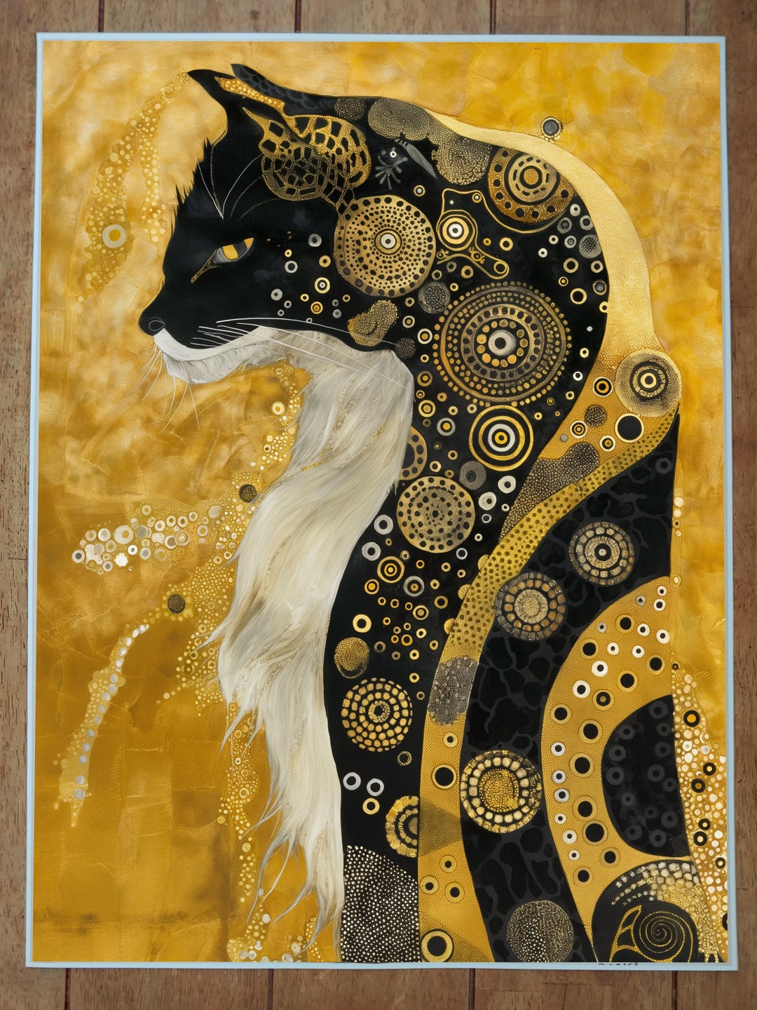 Regal Black Cat Adorned With Ornate Golden Patterns and Abstract Design ...