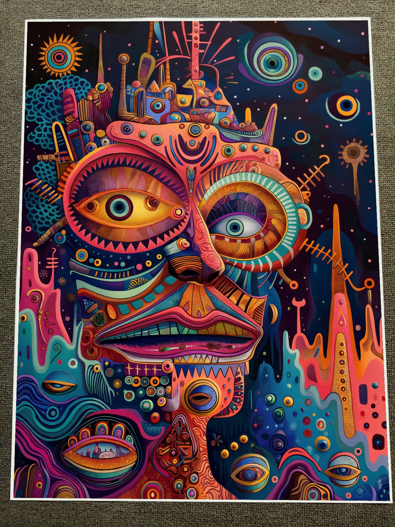 Psychedelic Techno Face - Abstract Colorful Portrait Poster 18x24in - Etsy