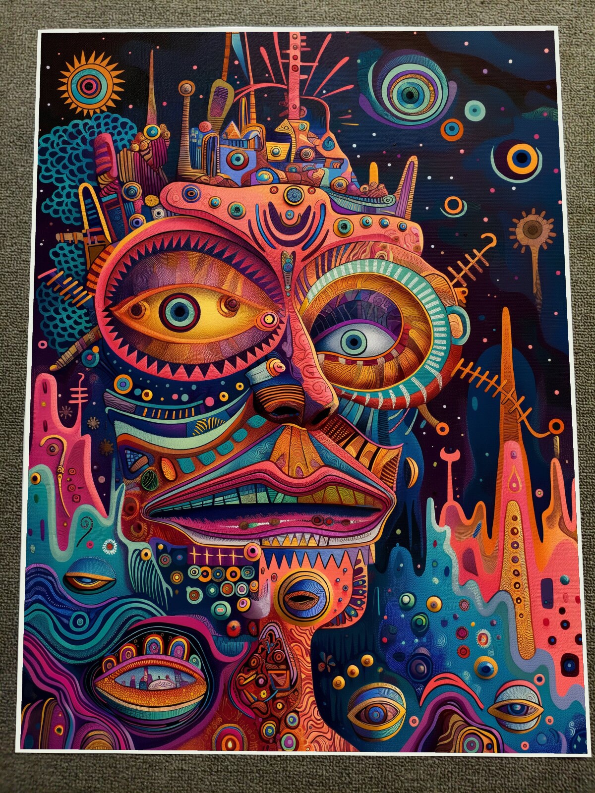 Psychedelic Techno Face - Abstract Colorful Portrait Poster 18x24in - Etsy