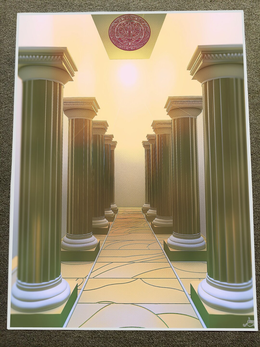 Golden Hallway With Pillars and Radiant Light Poster 18x24in - Etsy