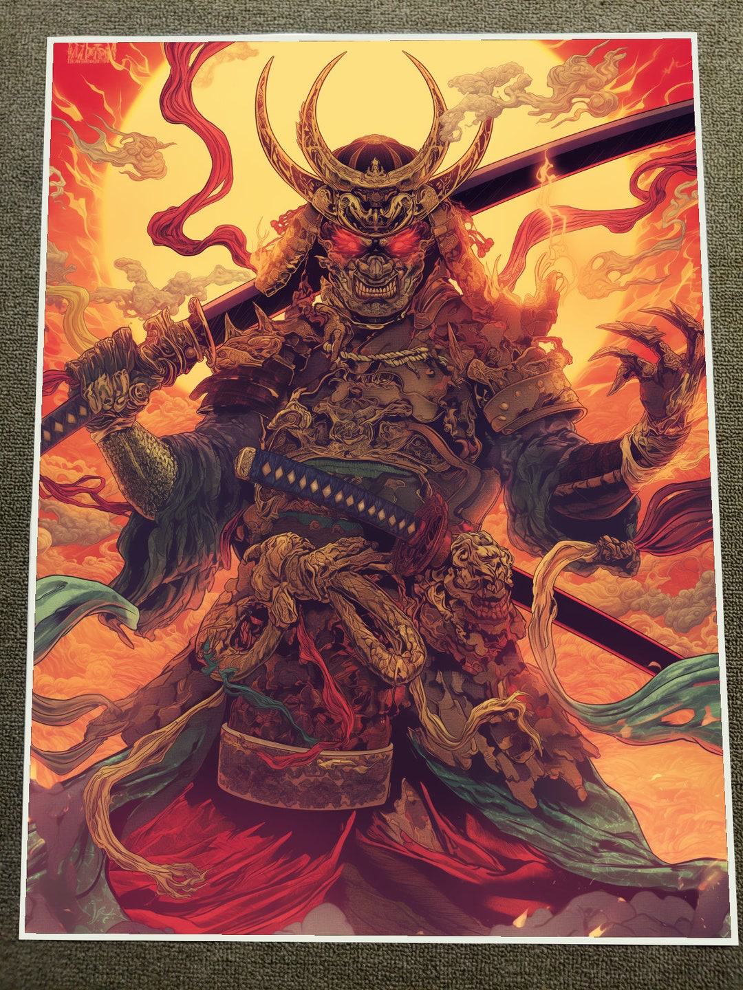 Fiery Demon Samurai Warrior Poster 18x24in - Etsy