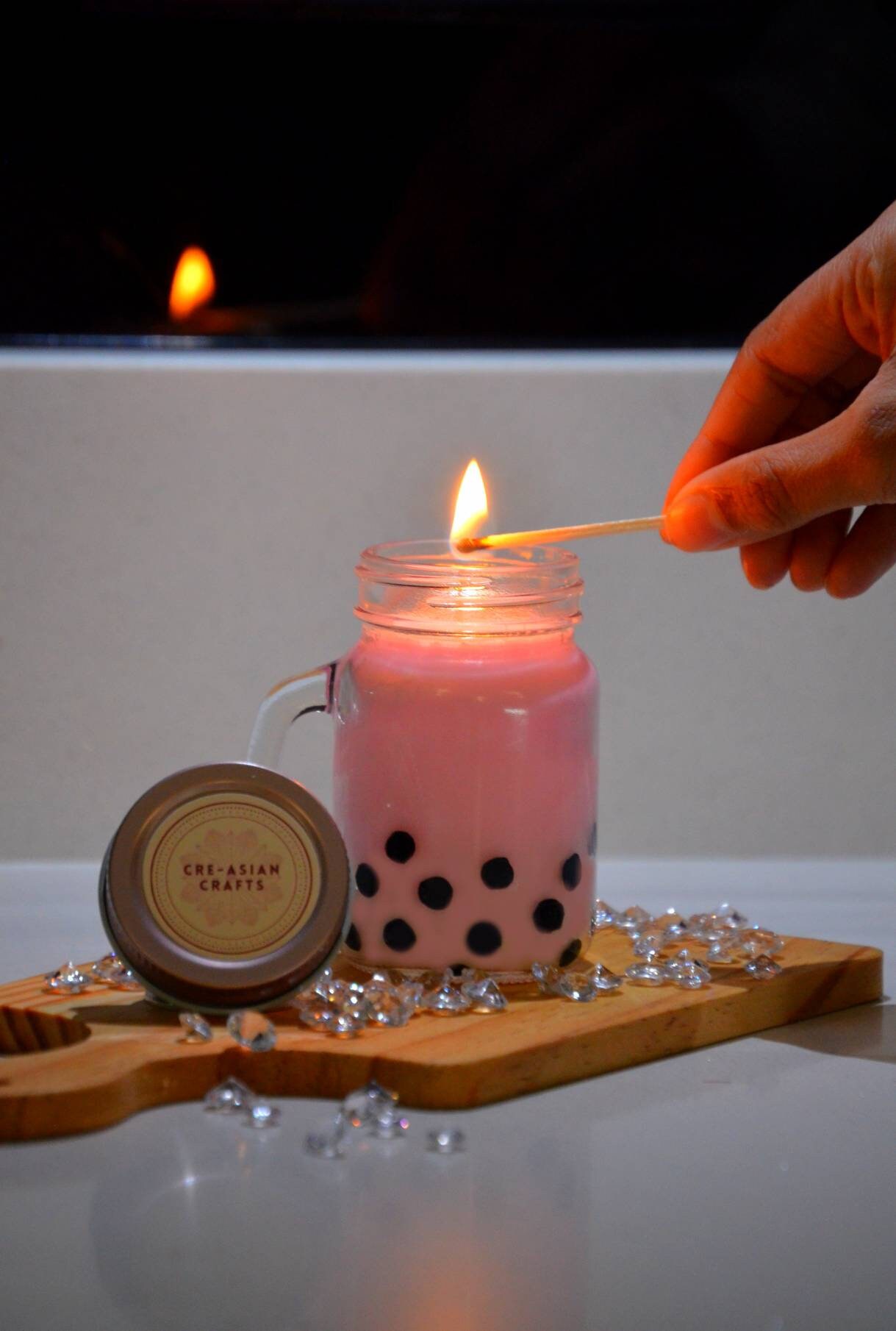 Strawberry and Rose Bubble Tea Candle | Etsy UK