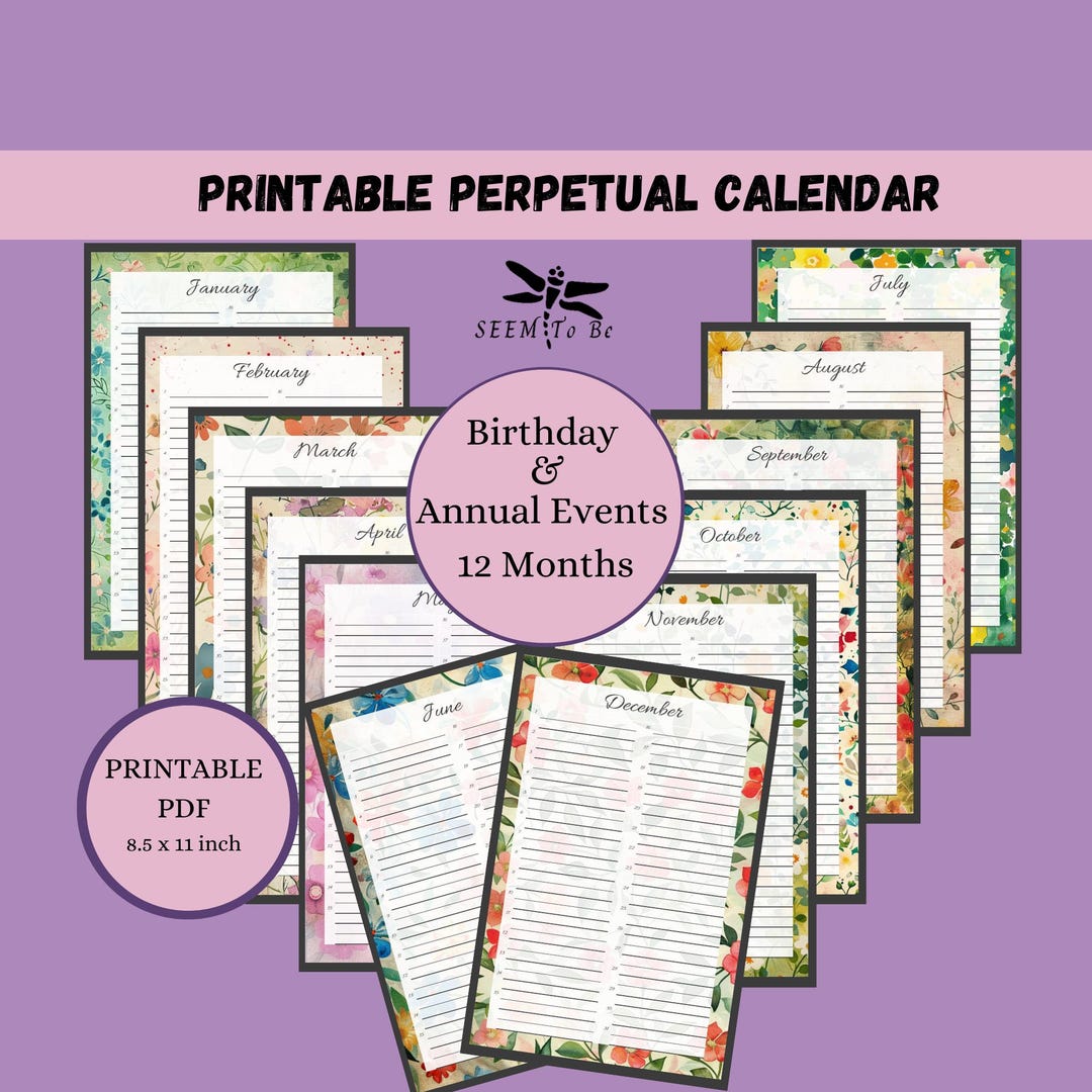 Printable 12 Months Perpetual Birthday & Anniversary Calendar ...
