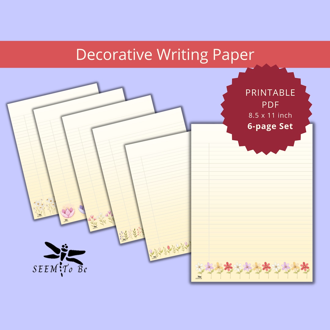Floral Writing Paper | Lightly-lined Decorative Paper | Printable PDF ...