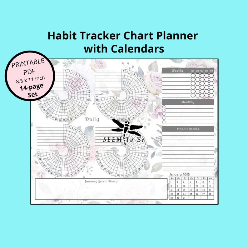 Habit Tracker Chart Planner With Calendars Circle Progress Charts Chore ...