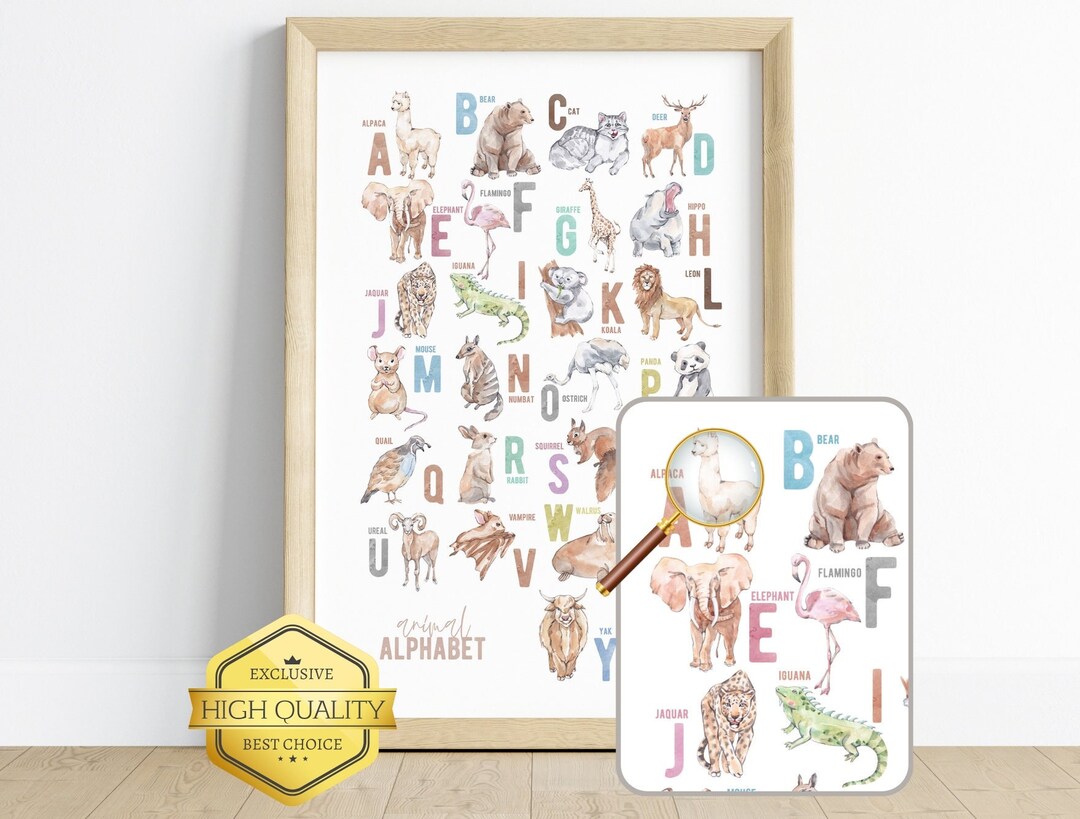 Digital Animal English Alphabet Poster Wall Art | Educational Kids' ABC ...