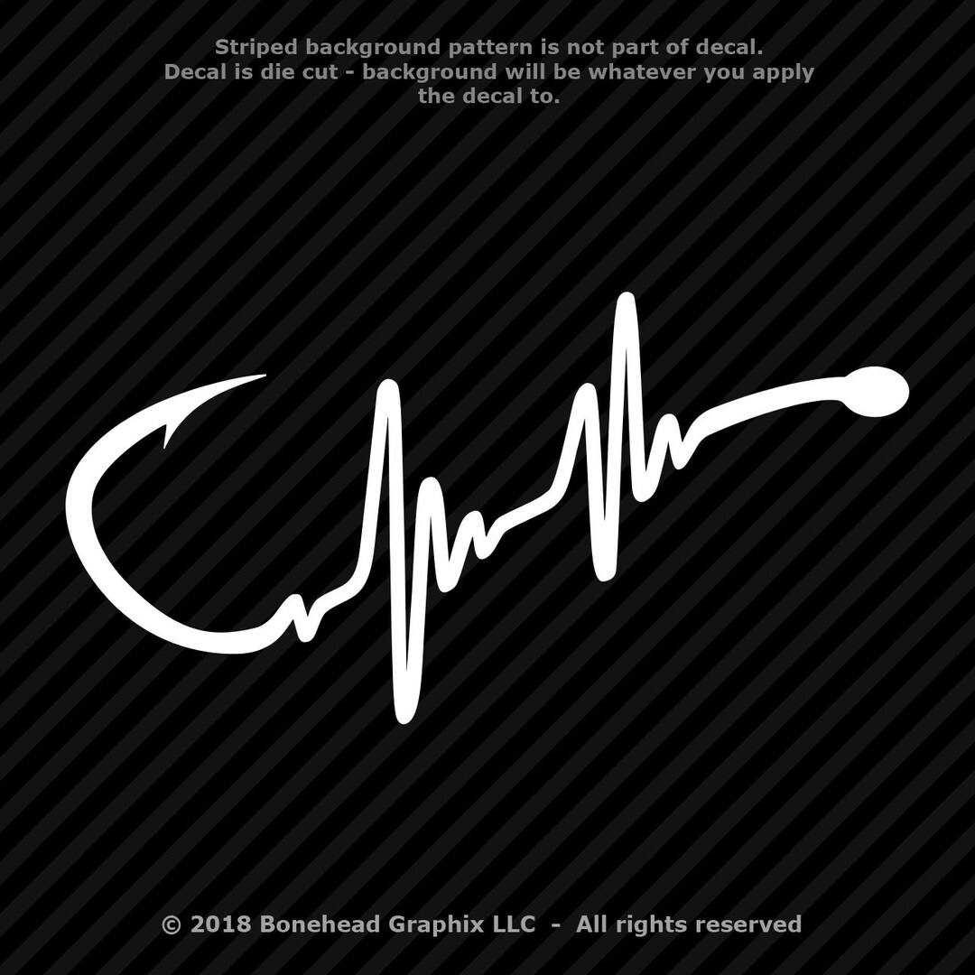 Live to Fish Decal - Fish Hook Heartbeat Vinyl Decal - Lifeline Decal ...