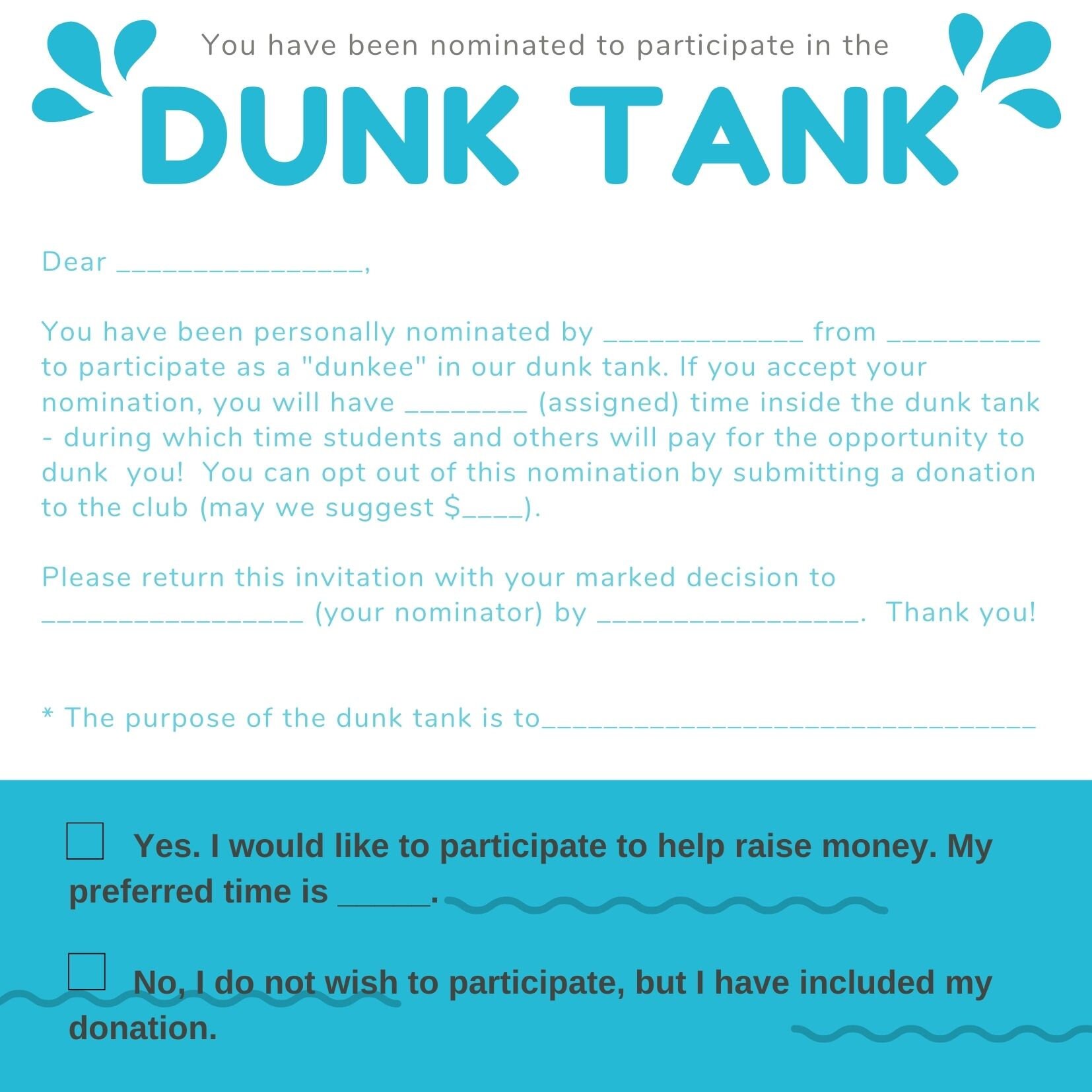 Dunk tank poster fundraiser kit printable download dunk take | Etsy