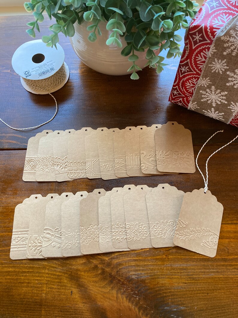 20 Embossed Kraft Cardstock Gift Tags Present Tags Price Tags - Etsy