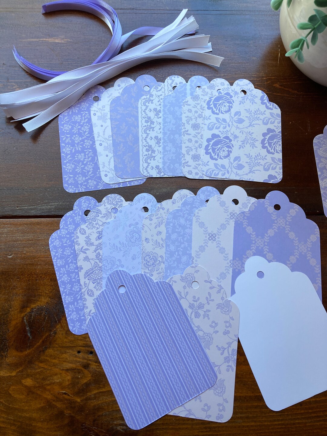 Large Scallop Gift Tags, Lavender Present Tags, Mixed Patterned Present ...