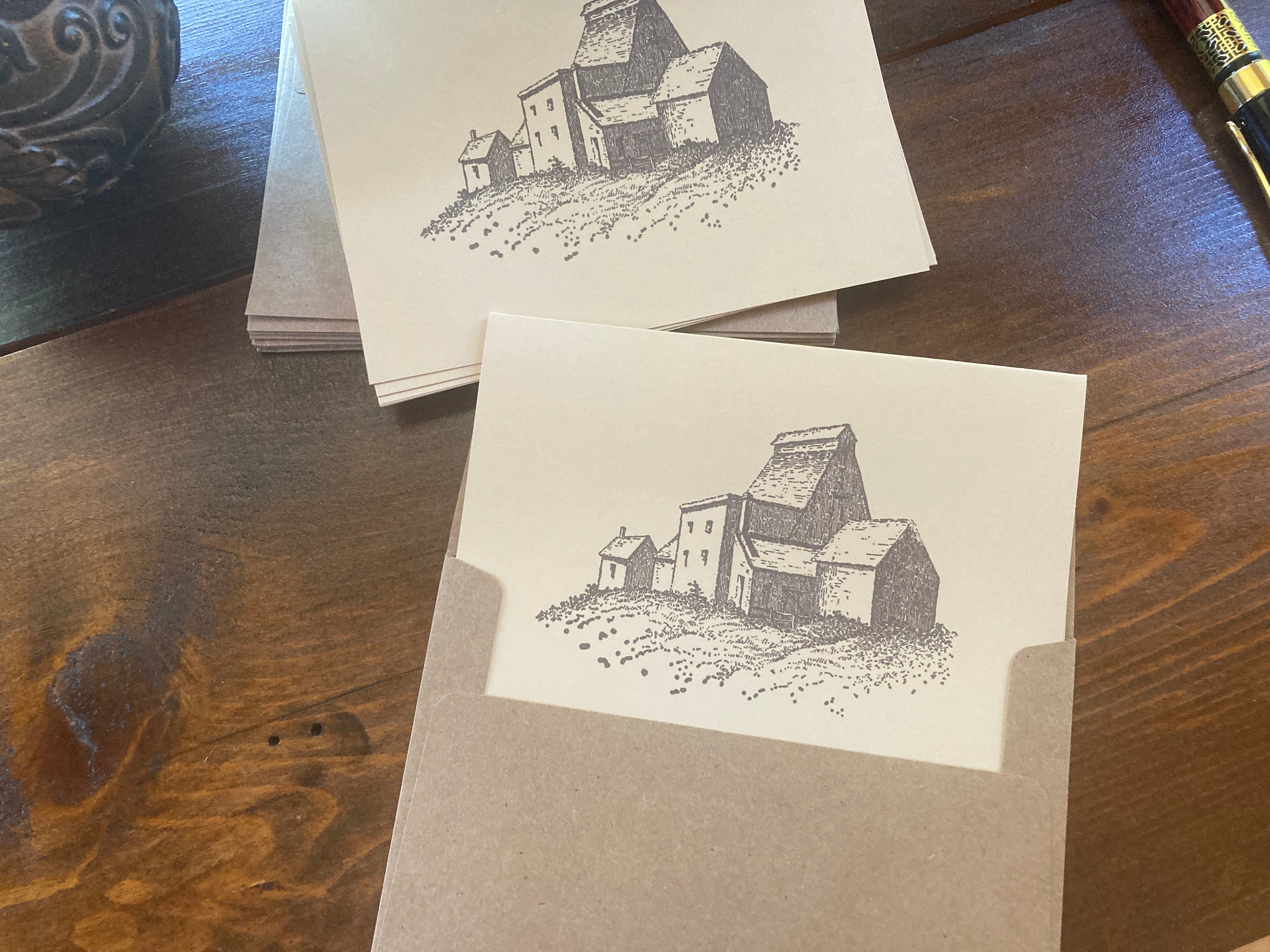 Vintage Inspired Set of 8 Stamped Note Cards, Farmhouse on a Hill ...