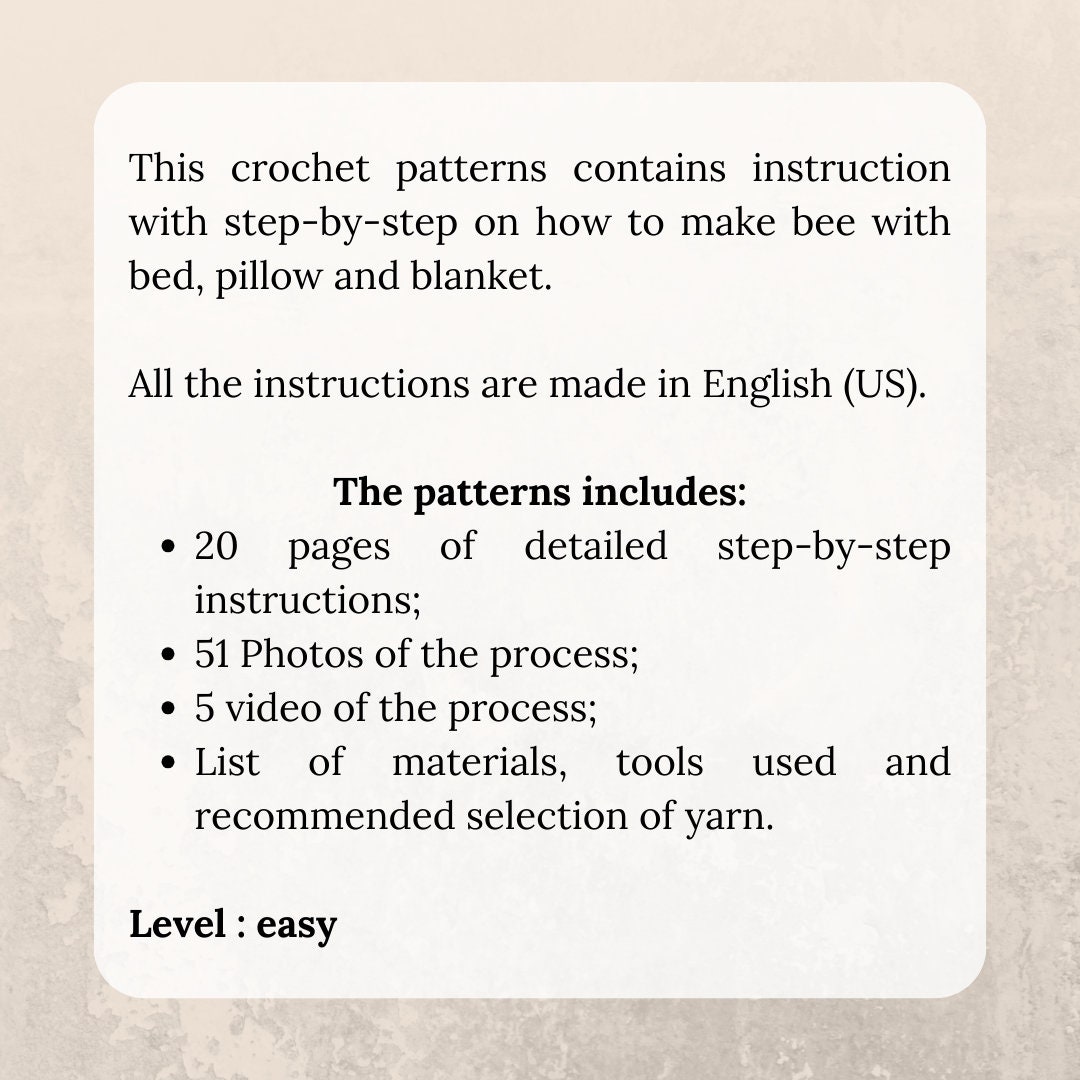 Crochet Pattern Bee With Bed, Pillow and Blanket, Amigurumi Pattern Bee ...