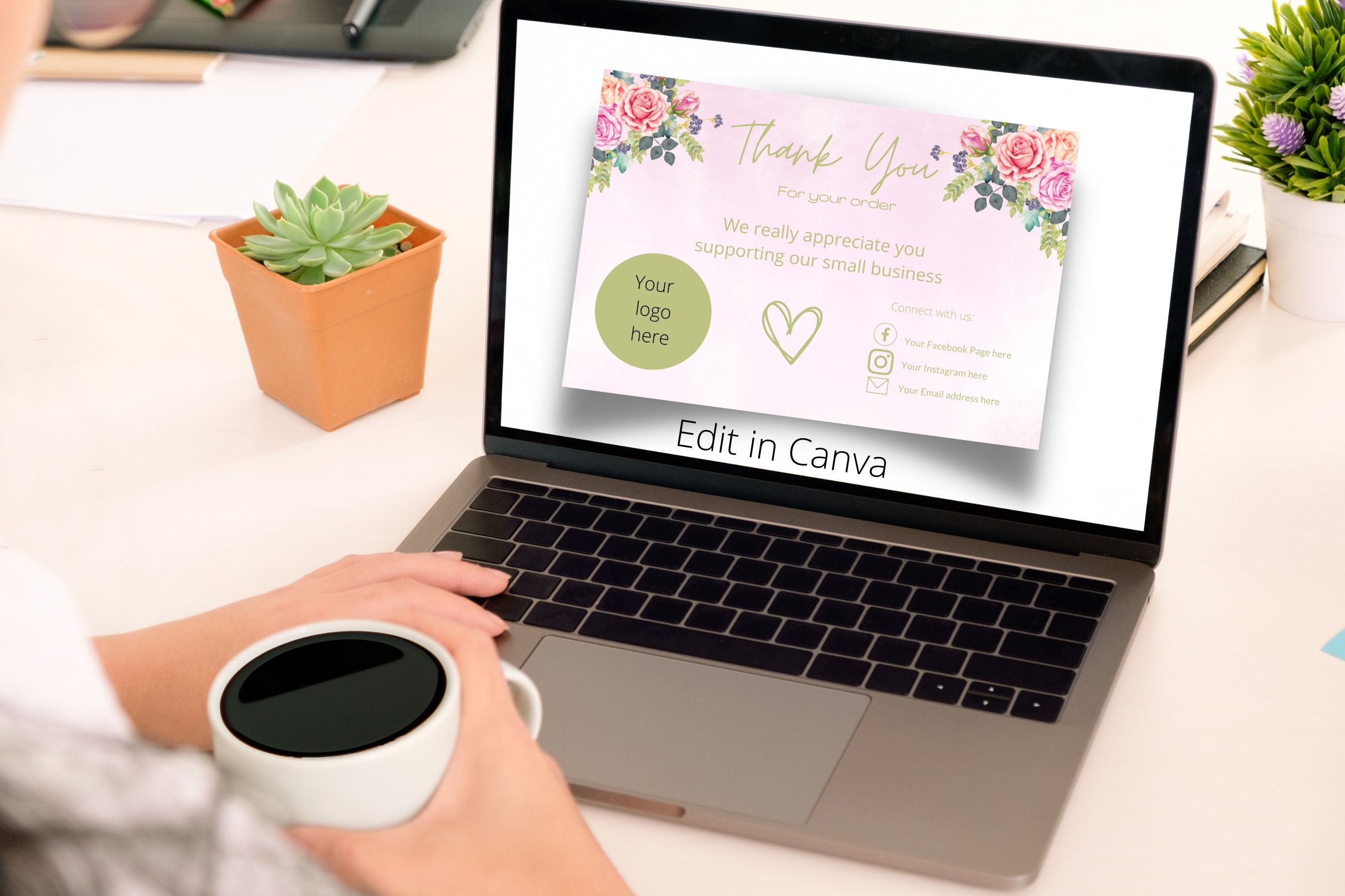 Editable Thank You Card Small Business Card Template - Etsy