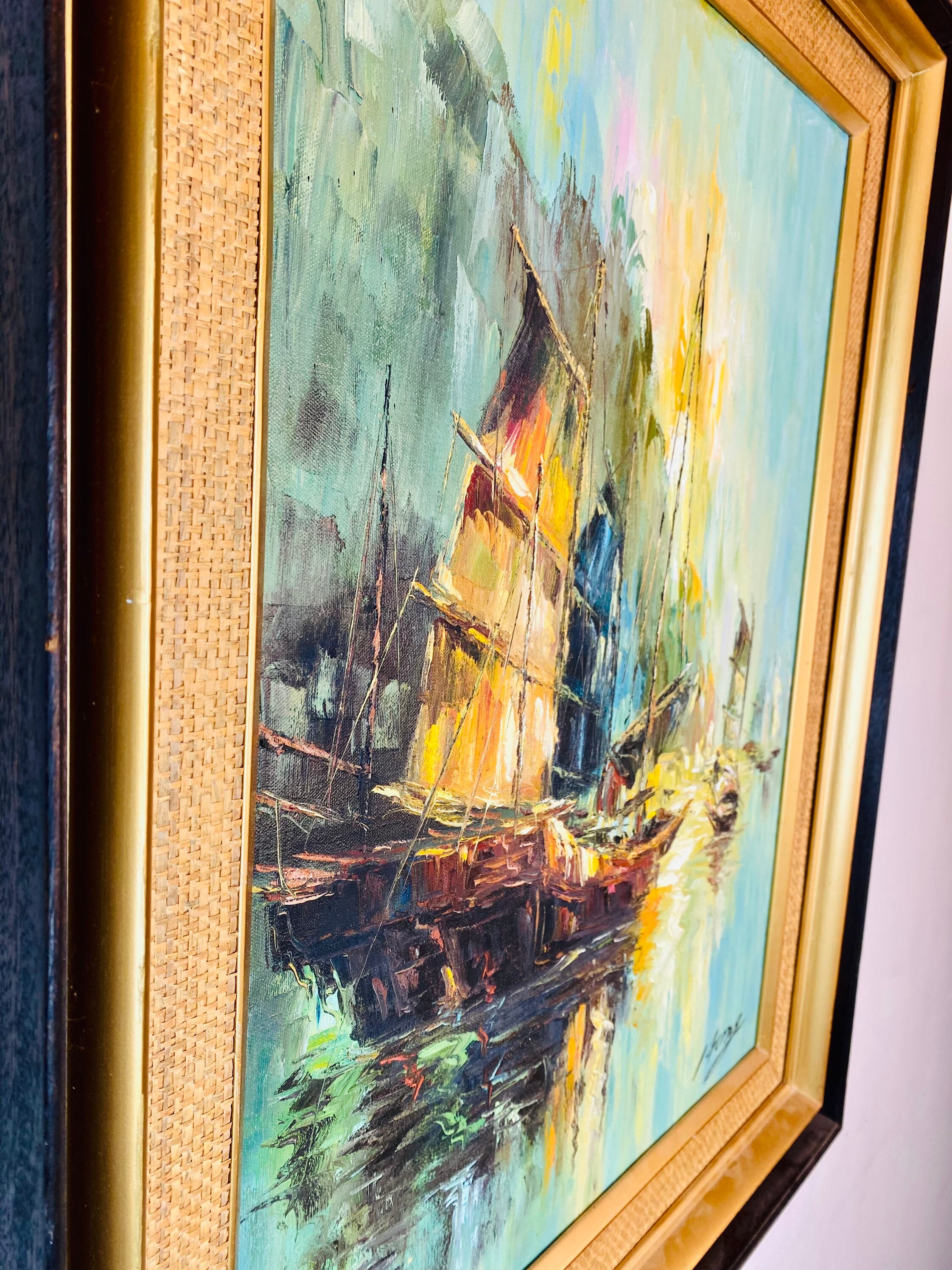 Mid Century Modern Original Signed Nautical Abstract Painting, MCM Boat ...