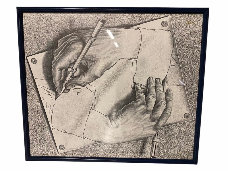 Mid Century Art Drawing Hands is a lithograph by the Dutch | Etsy