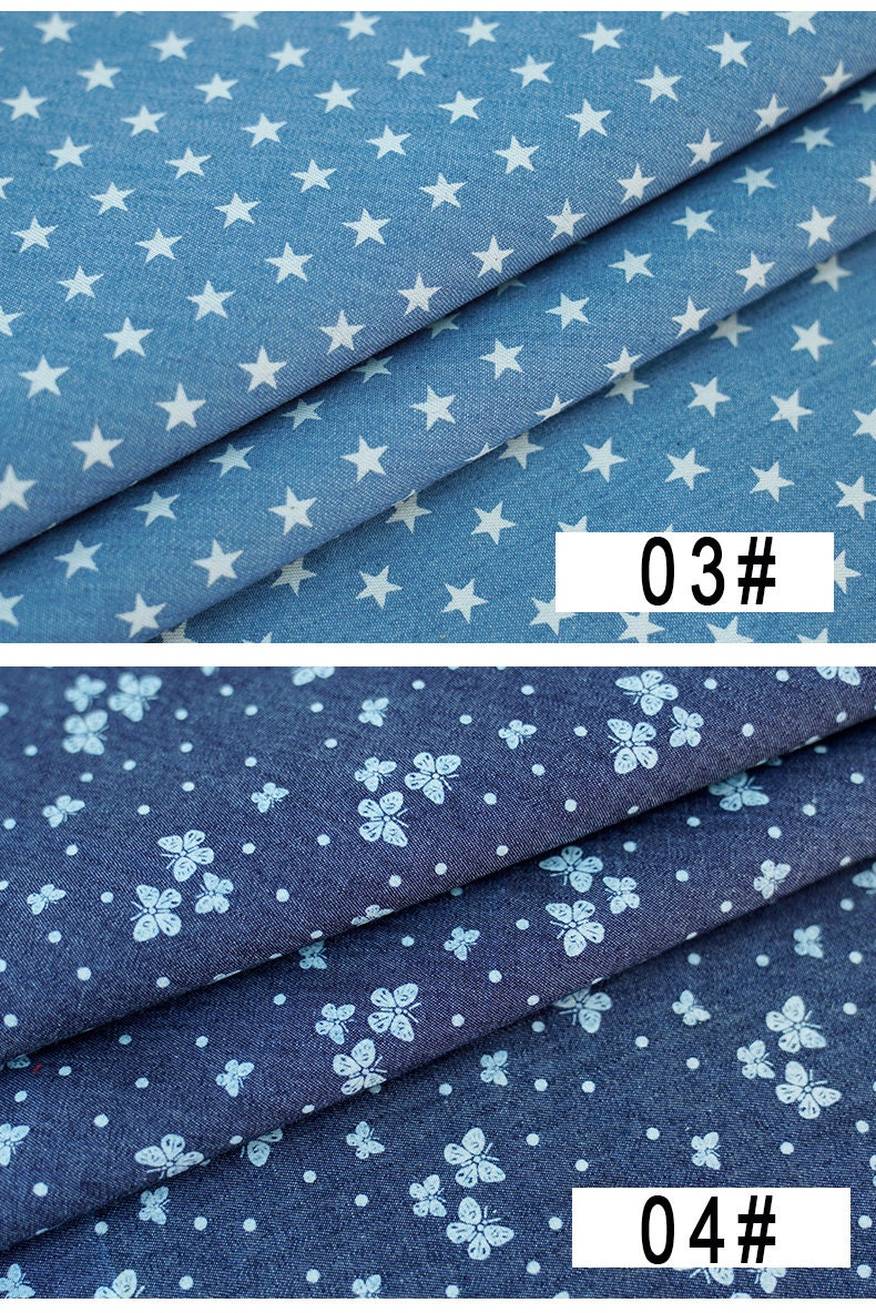 Blue Printed Denim Fabric Lightweight Denim Fabric Washed - Etsy