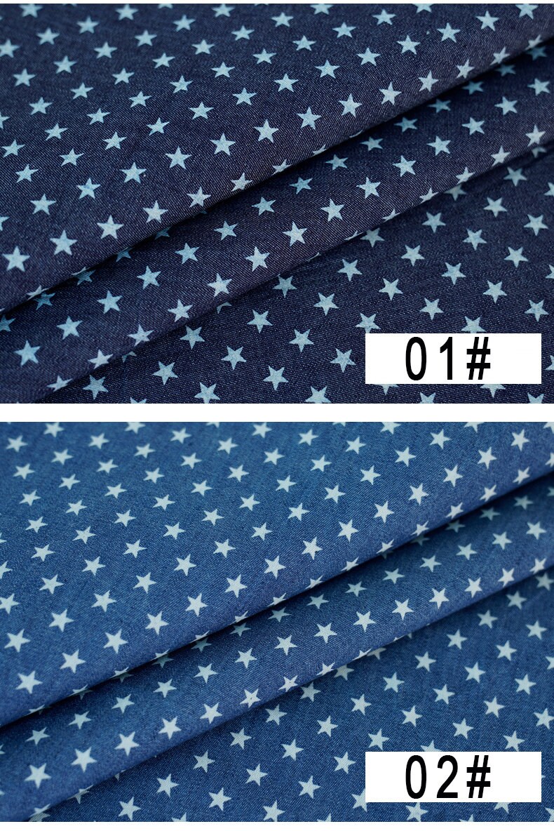 Blue Printed Denim Fabric Lightweight Denim Fabric Washed - Etsy
