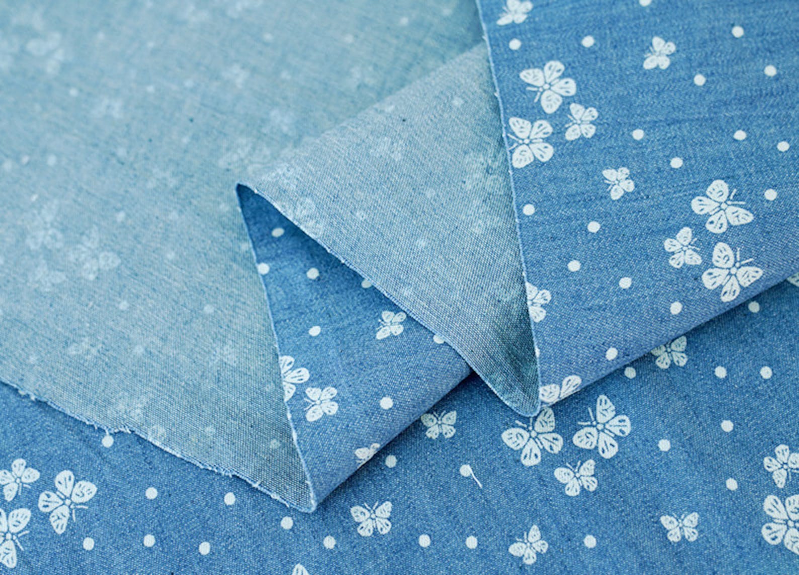 Blue Printed Denim Fabric, Lightweight Denim Fabric, Washed Denim ...