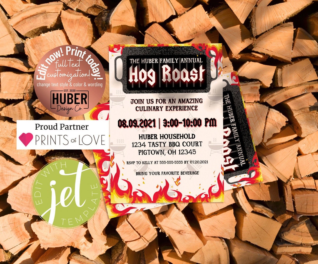 EDITABLE Printable Hog Roast Invitation, 5x7, Summer Party, Custom ...
