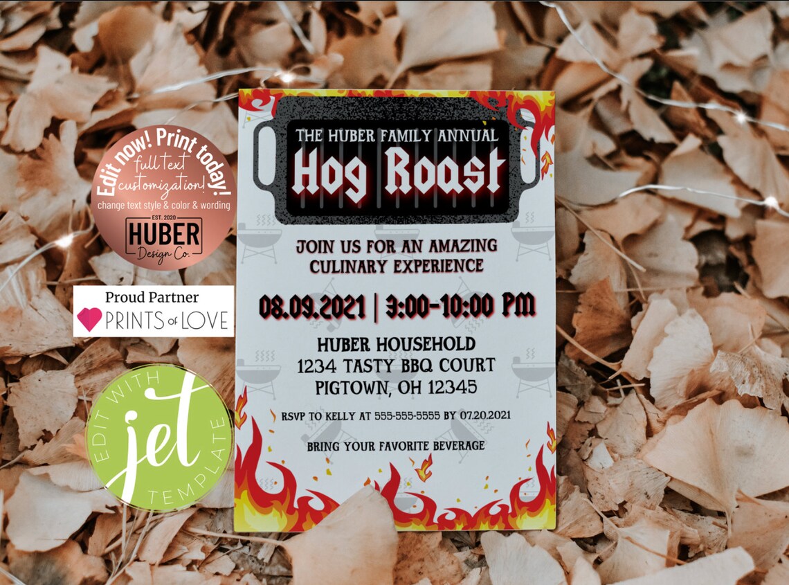 EDITABLE Printable Hog Roast Invitation 5x7 Summer Party - Etsy