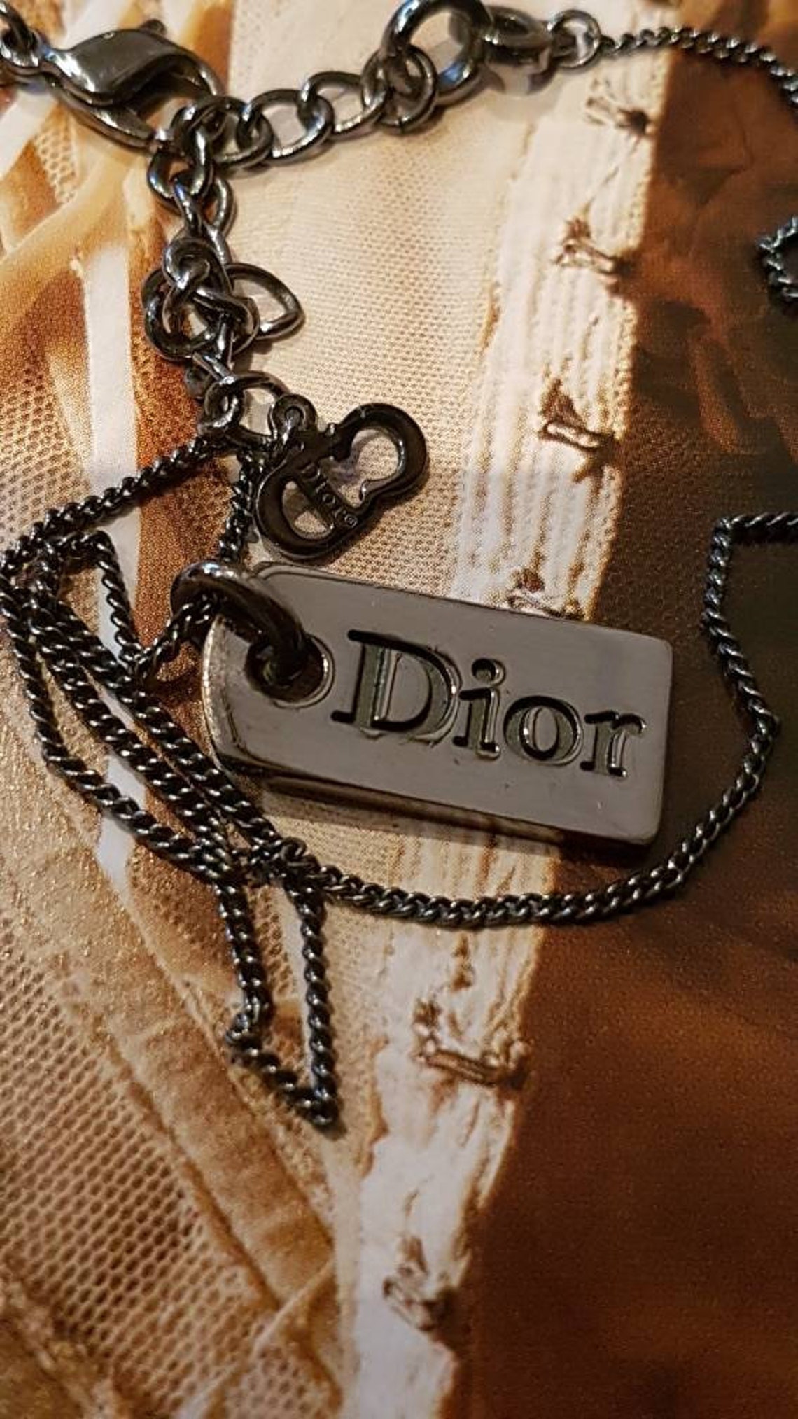 Authentic signed Christian Dior tag necklace | Etsy