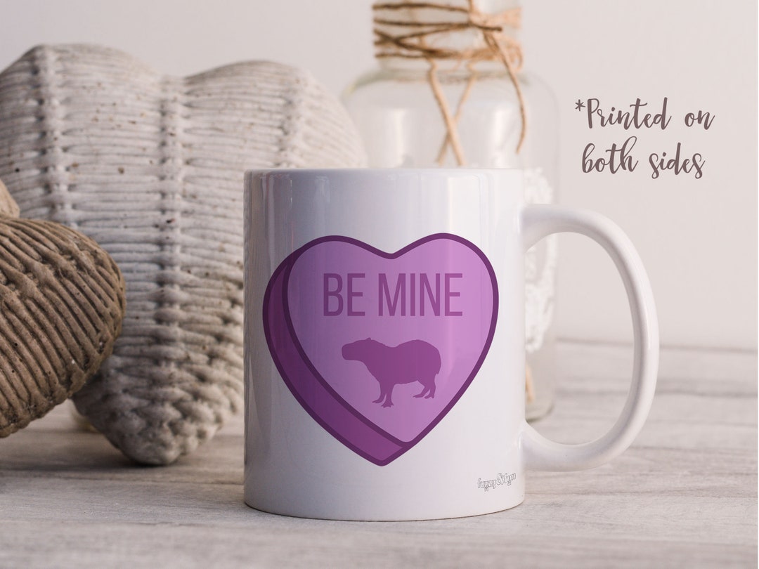 Be Mine Purple Candy Heart Capybara Coffee Mug Conversation Heart ...