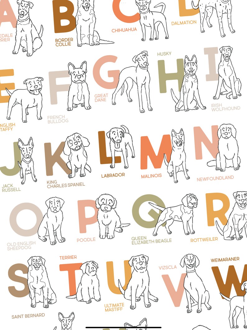 Printable Dog Alphabet Artwork Print Automatic Download - Etsy