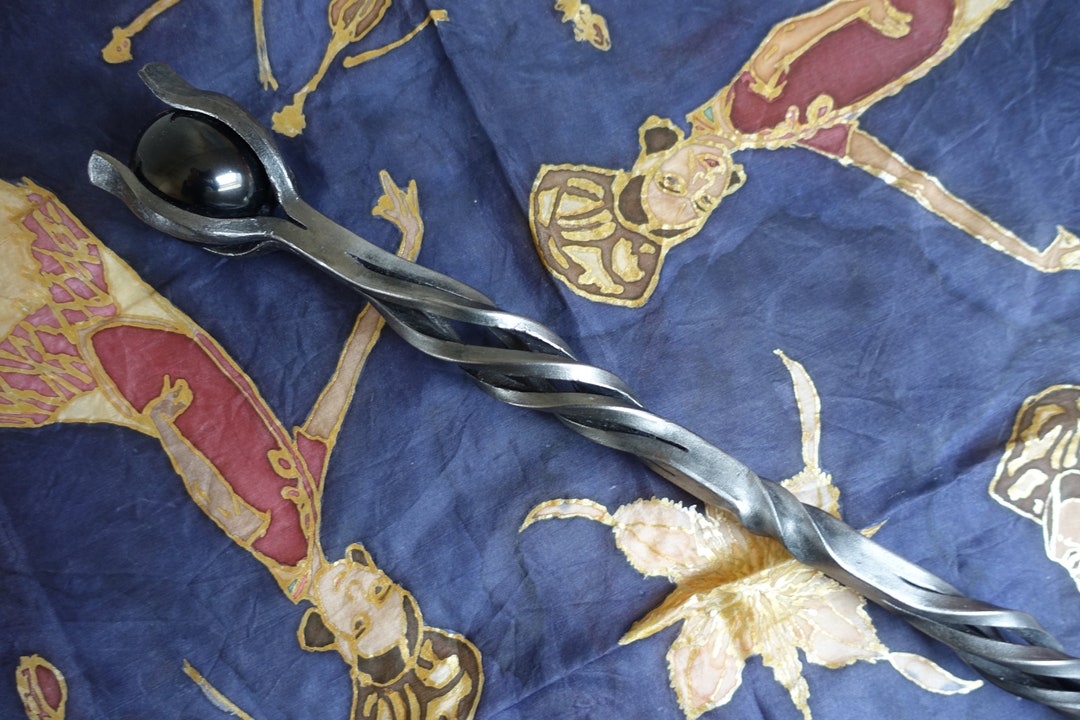 Magic Wand Witch Magician Wizard Shaman Forged Solid With Real Obsidian ...
