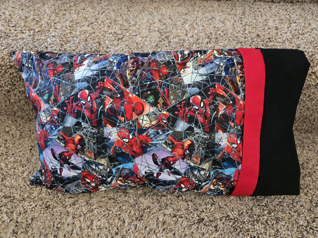 Spiderman Pillowcase: Handmade Cotton Travel Pillow (12x16), Optional ...