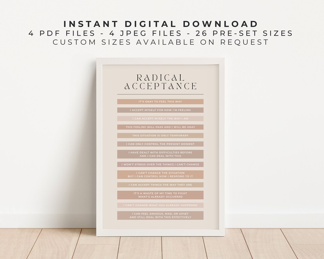 Radical Acceptance DBT Poster Neutral Beige Printable Aid for ...