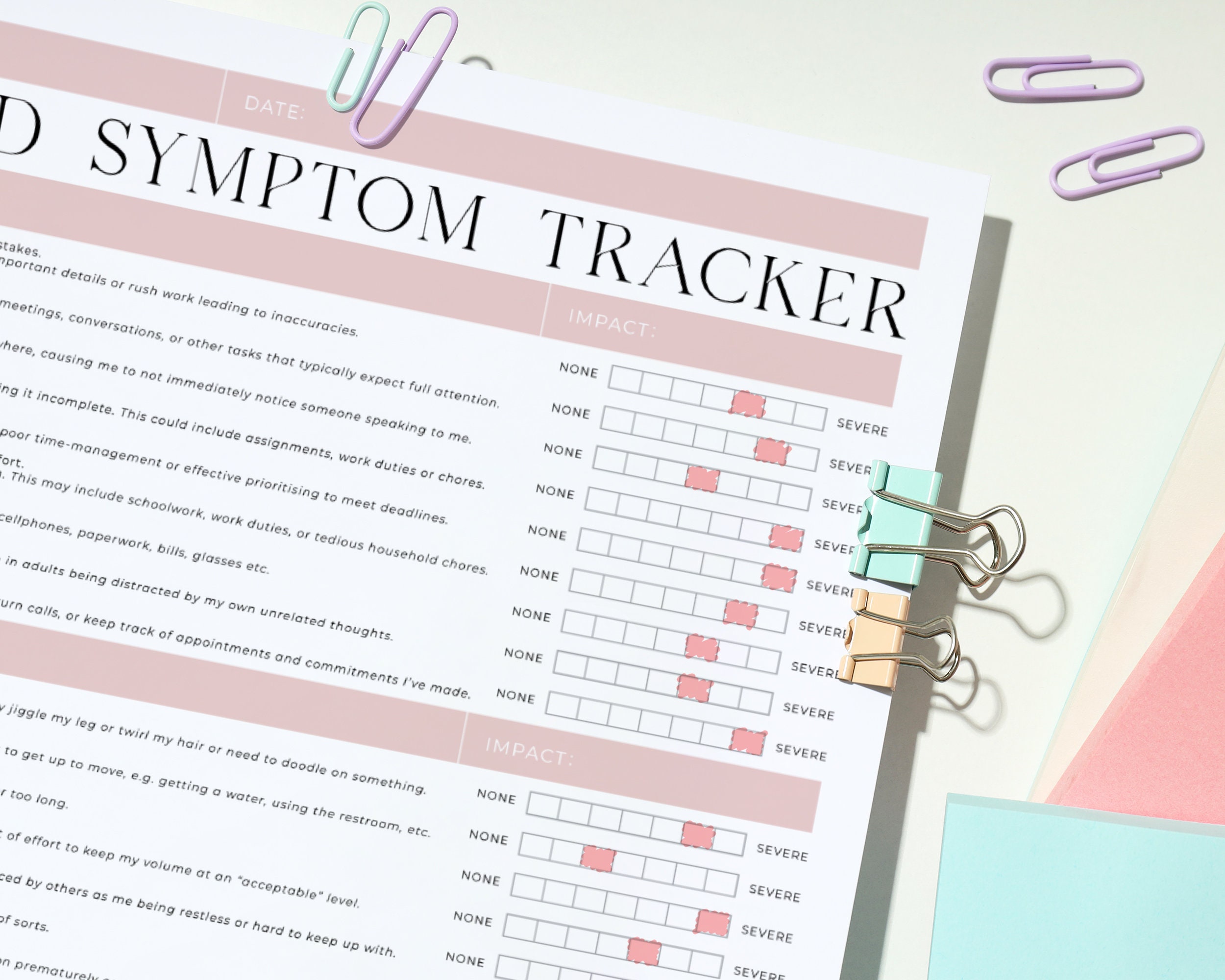 Adult ADHD Symptom Tracker Printable Planner to Track Daily Impact to ...