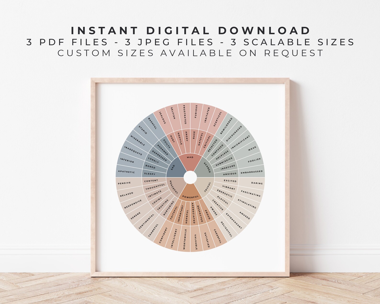 Feelings Wheel / Emotion Wheel Earthy & Monochrome on White Printable ...