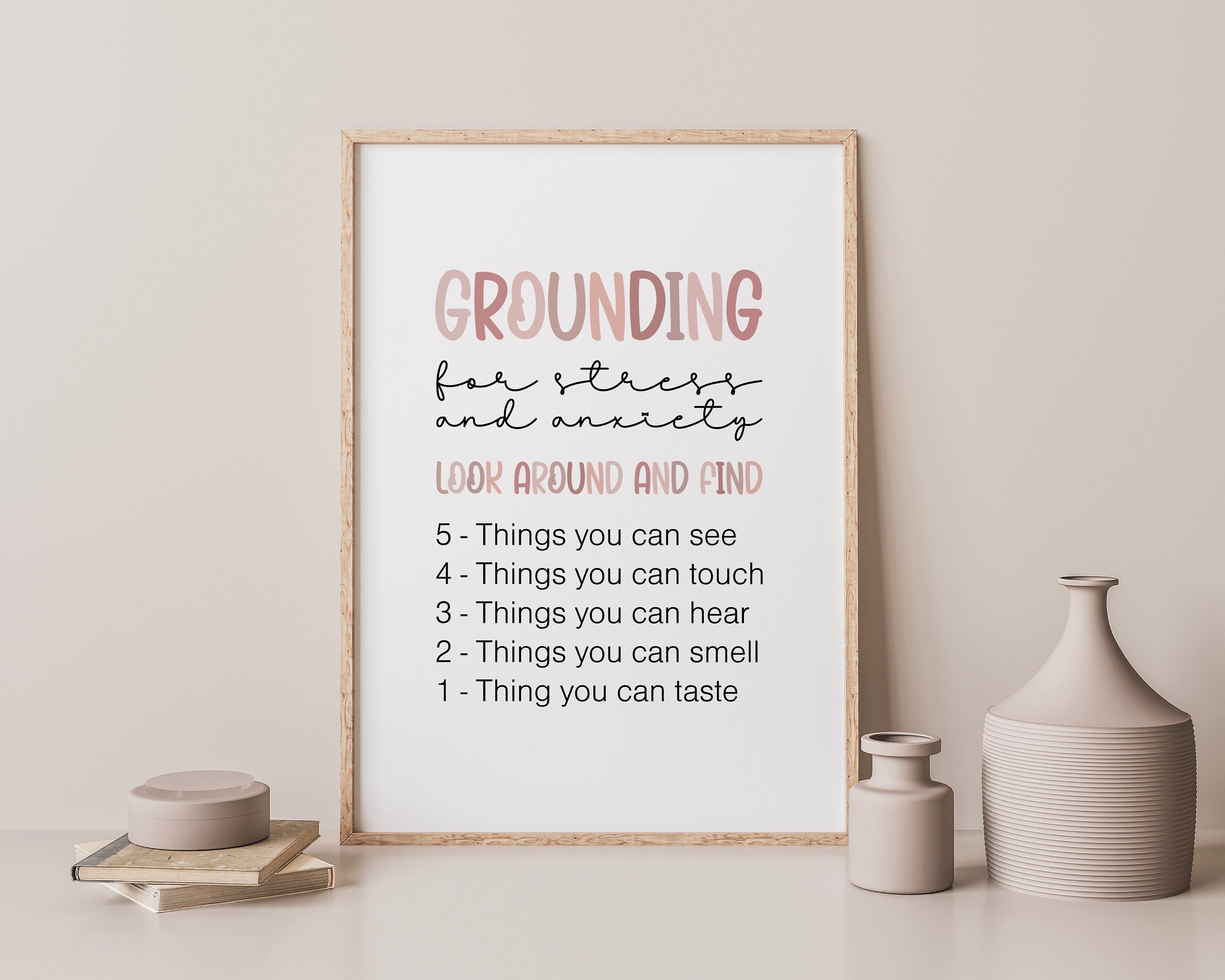 Grounding Technique Peony Pink Printable Mindfulness Poster for Coping ...