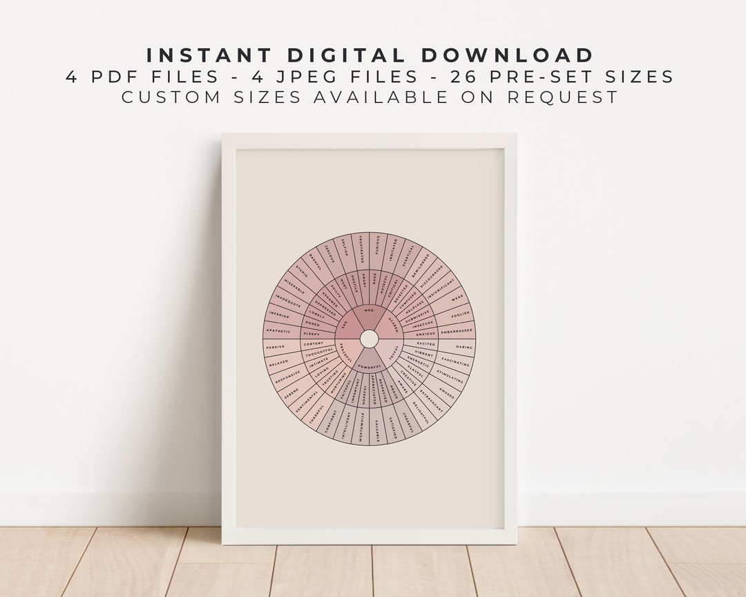 Feelings Wheel / Emotion Wheel Peony Pink & Black on Sand Printable ...