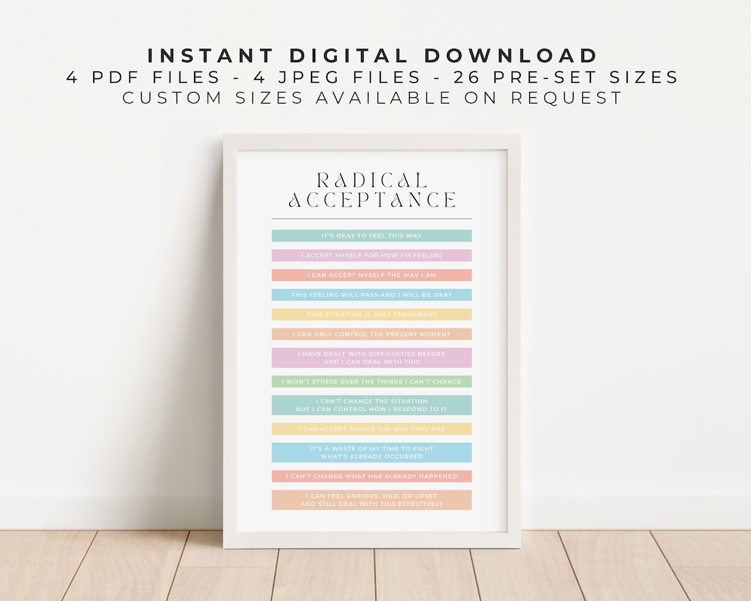 Radical Acceptance DBT Poster Pastel Rainbow Printable Aid for ...